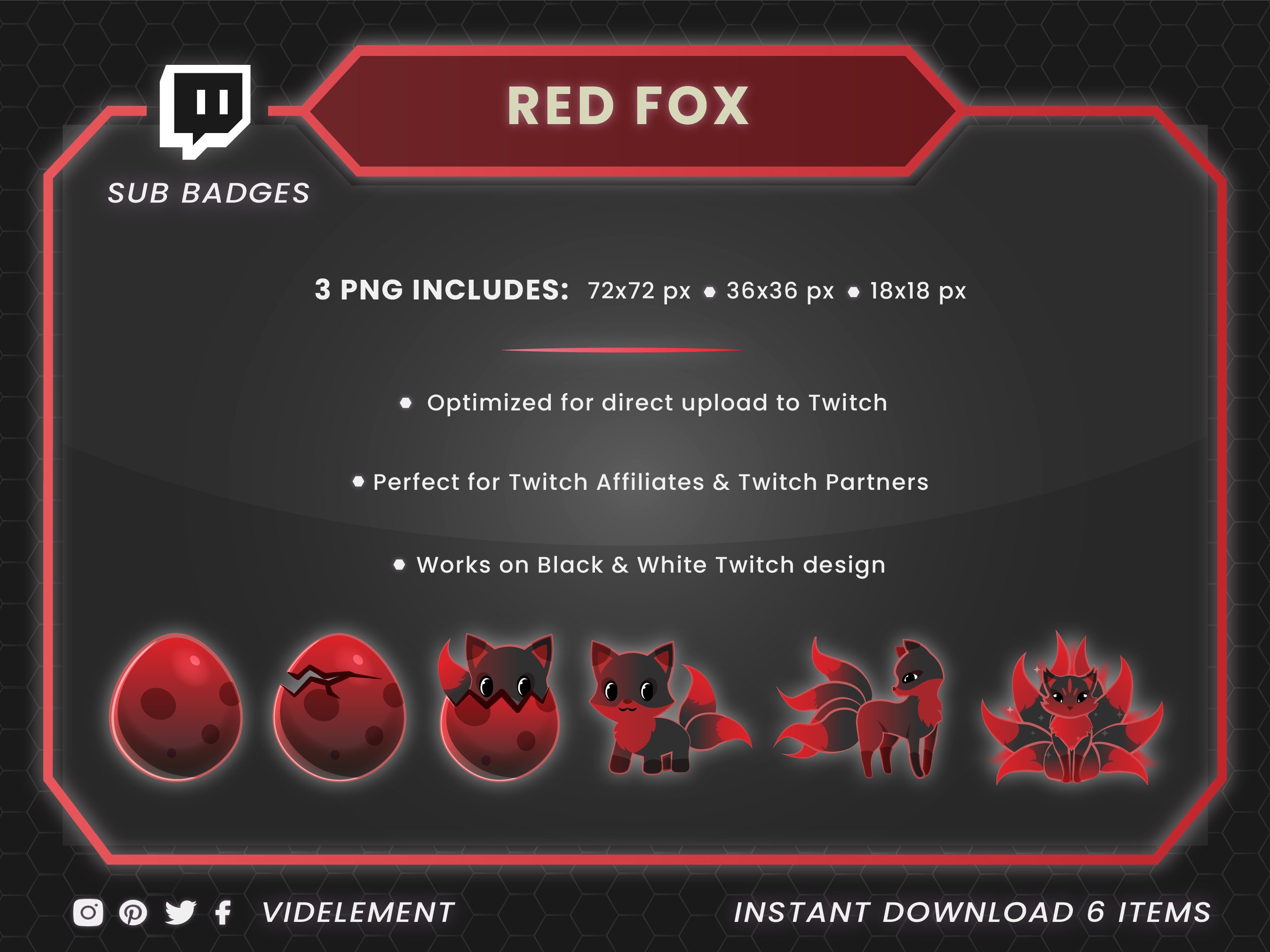 Red Fox Sub Badges Twitch Sub Badges Twitch Badges Twitch - Etsy Canada