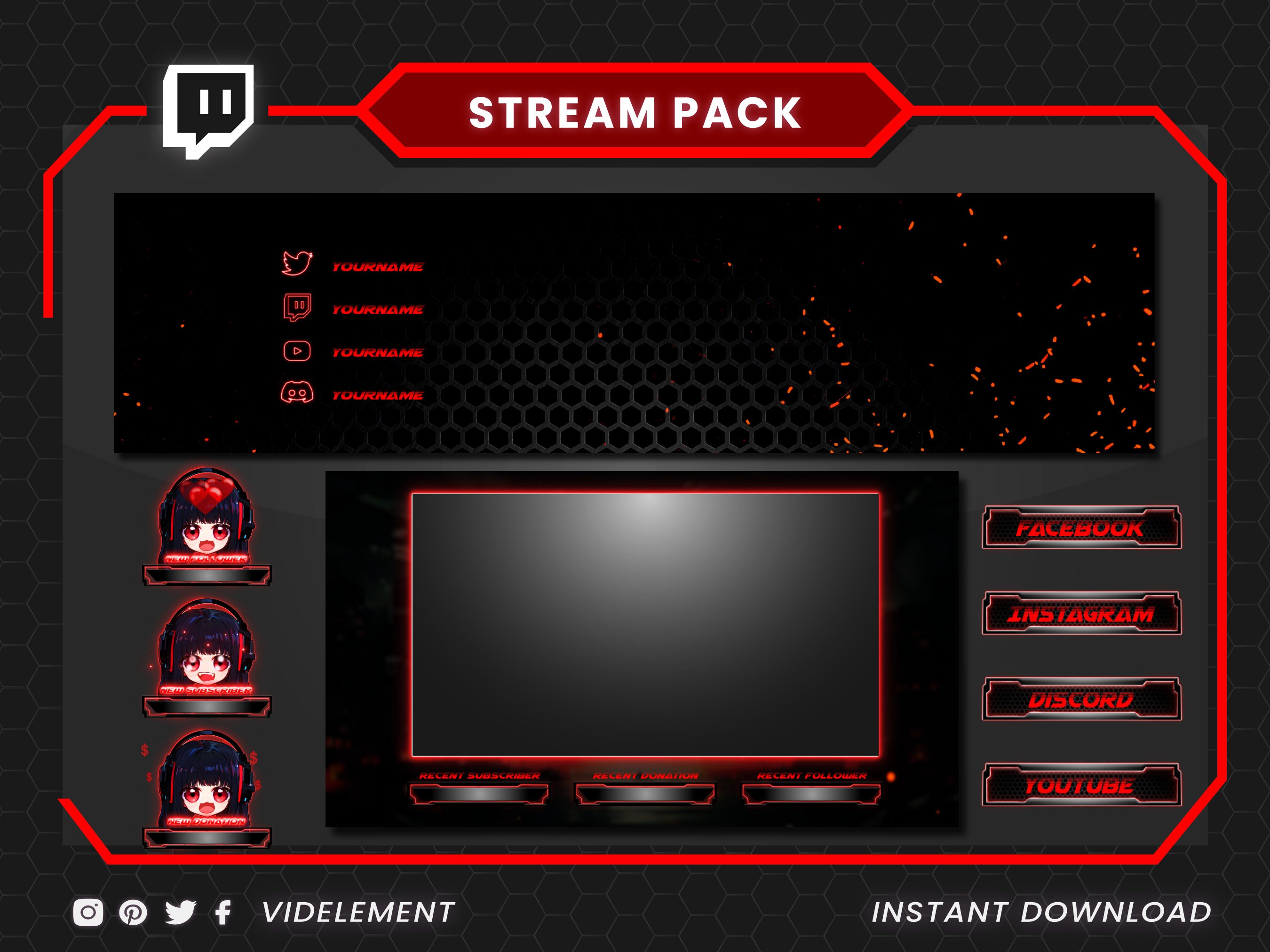 Gothic Rock Anime Girl Stream Pack: Twitch Overlays, Alerts, Panels - Etsy
