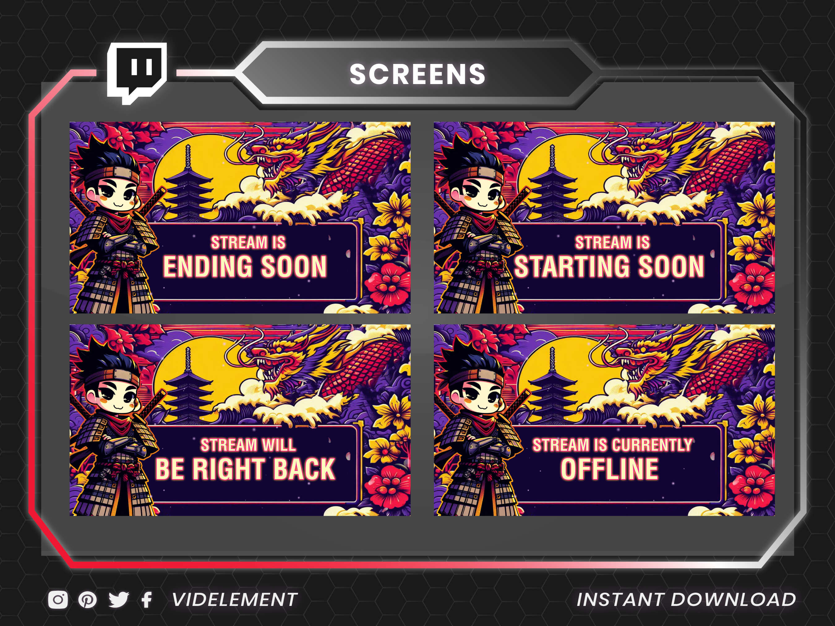 Chibi Samurai Stream Pack – Animated Twitch Emotes & Sakura Overlay for ...