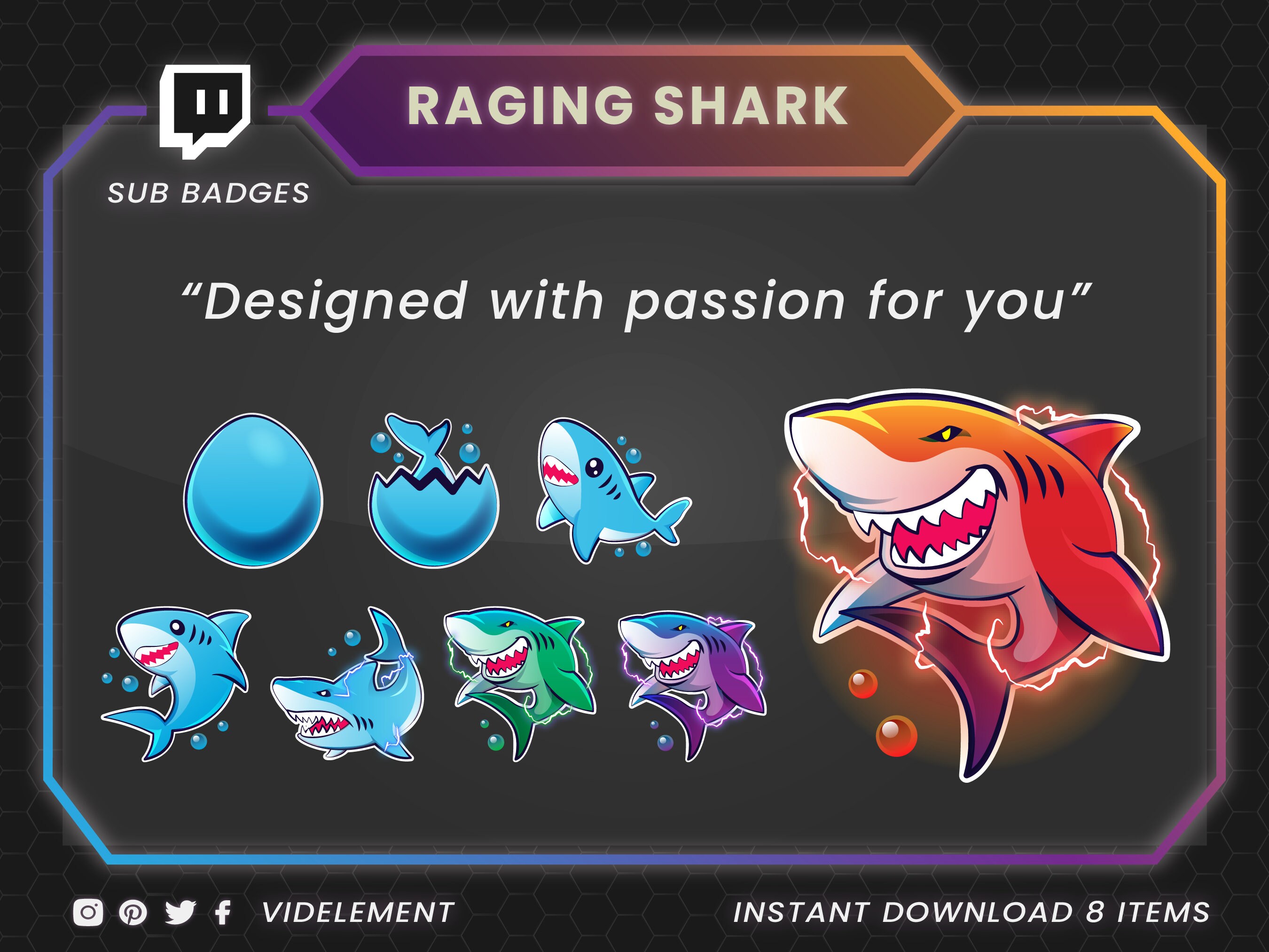 Shark Sub Badges Twitch Sub Badges Twitch Badges Cute Sub - Etsy Australia