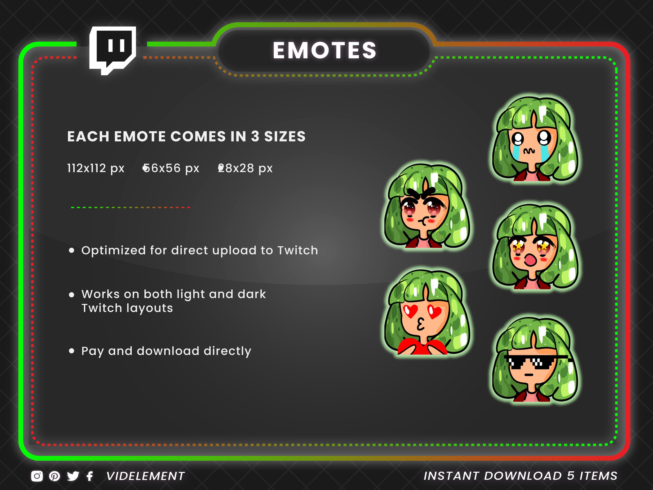Green Anime Doll Emotes for Twitch and Discord Twitch Emotes - Etsy UK