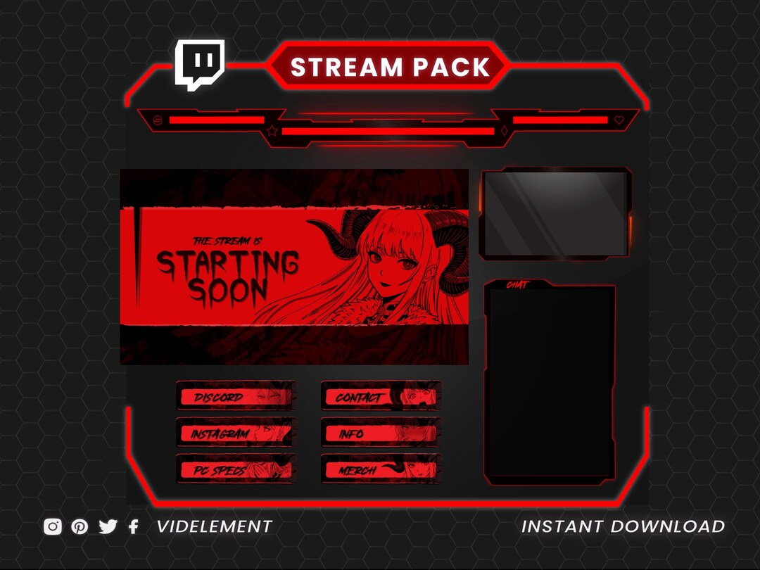 Demon Girl Stream Pack, Twitch Overlay Pack, Animated Twitch Overlay ...