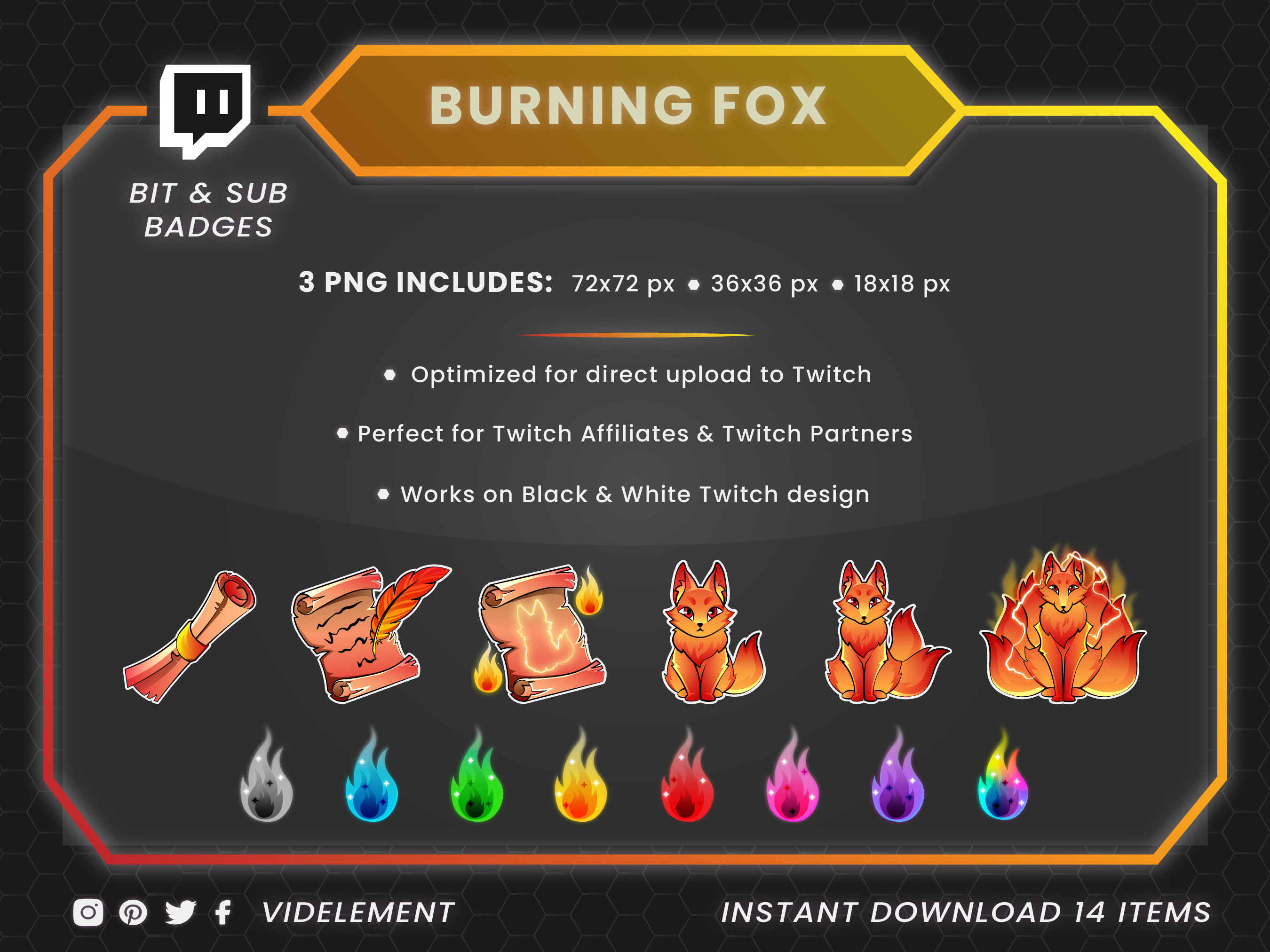 Fox Sub Badges Fire Bit Badges Twitch Sub Badges Twitch - Etsy