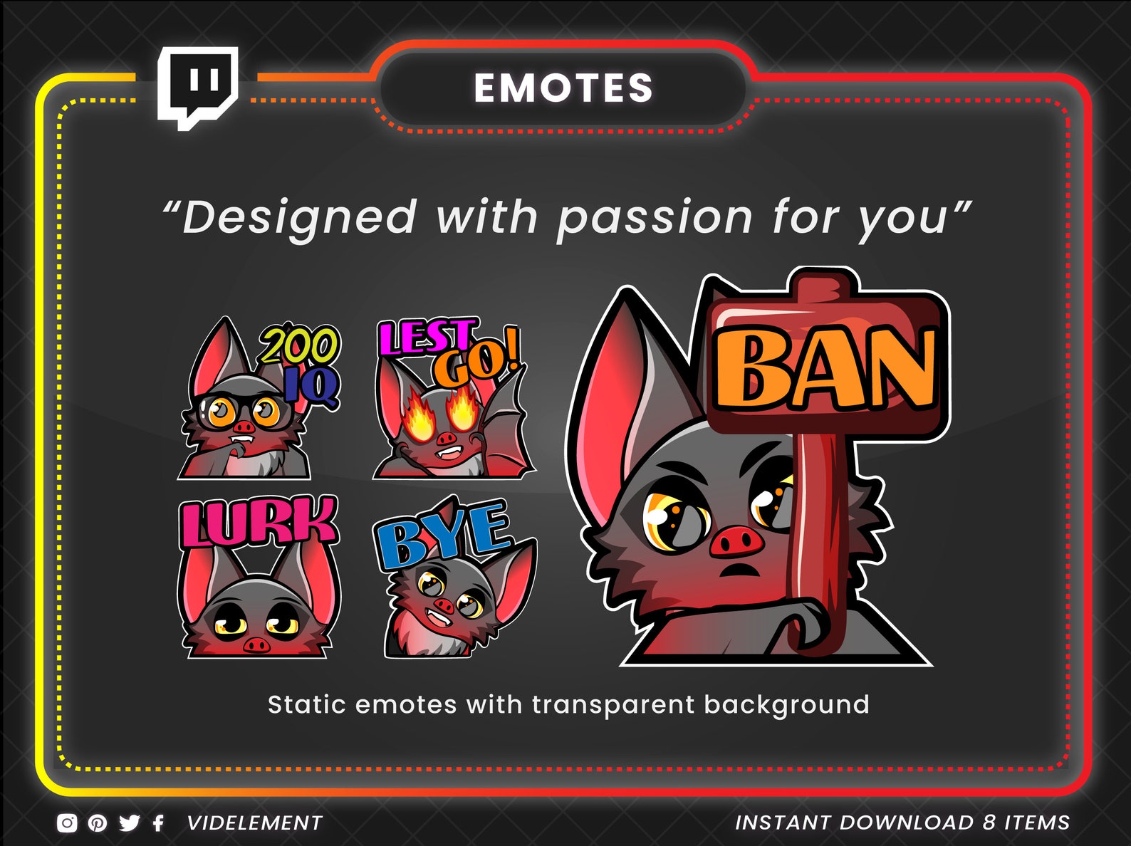 8 Bat Emotes Twitch Emote Bat Text Emote Animal Emote Ban | Etsy