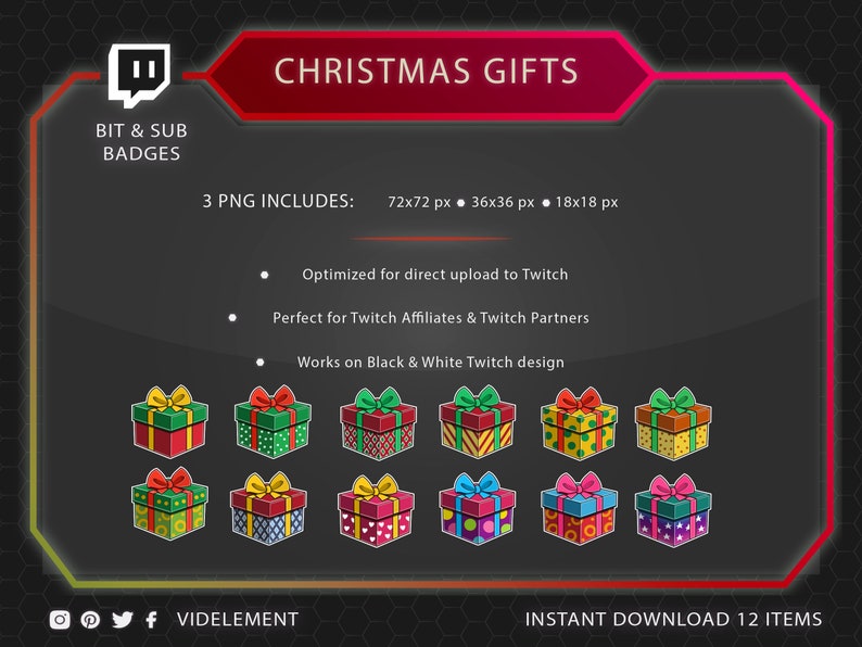 Twitch Bit Badges, Christmas Bit Badges, Gifts Bit Badges, Twitch Sub ...