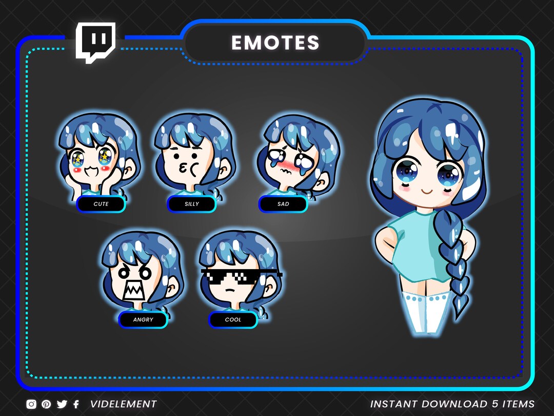 Blue Anime Doll Emotes for Twitch and Discord, Twitch Emotes, Twitch ...