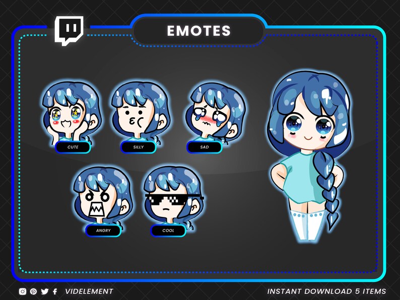 Blue Anime Doll Emotes for Twitch and Discord Twitch Emotes - Etsy