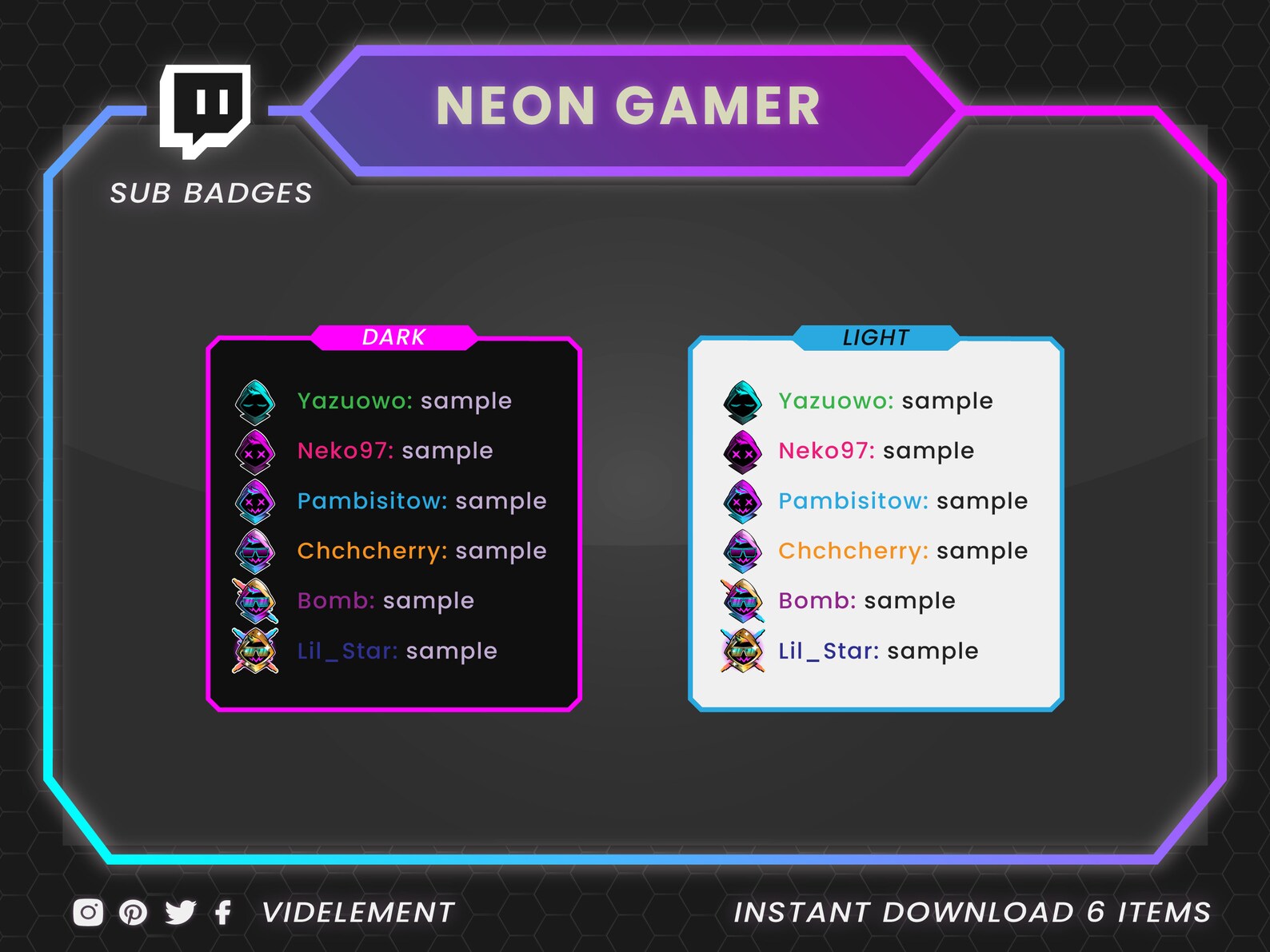 Twitch Sub Badges: Neon Gamer Character Badges (digital Download) - Etsy