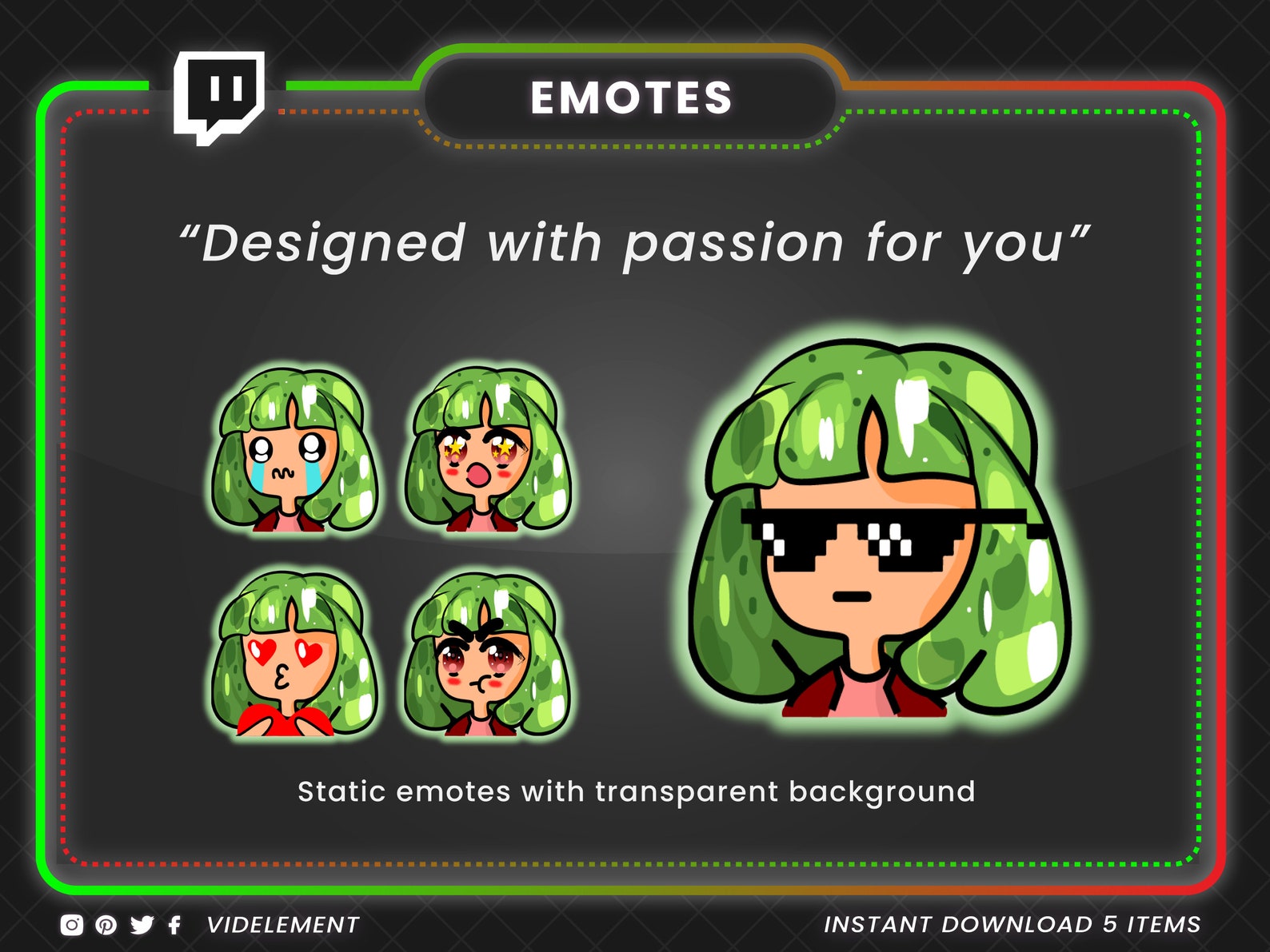 Green Anime Doll Emotes for Twitch and Discord Twitch Emotes - Etsy UK