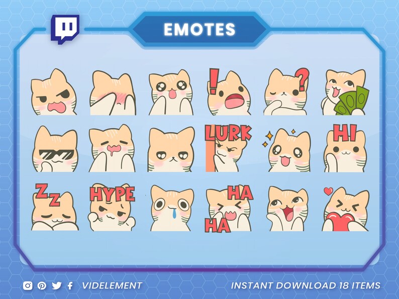 YELLOW CUTE CAT Emotes Cats Twitch Emotes Twitch Sub Emotes - Etsy