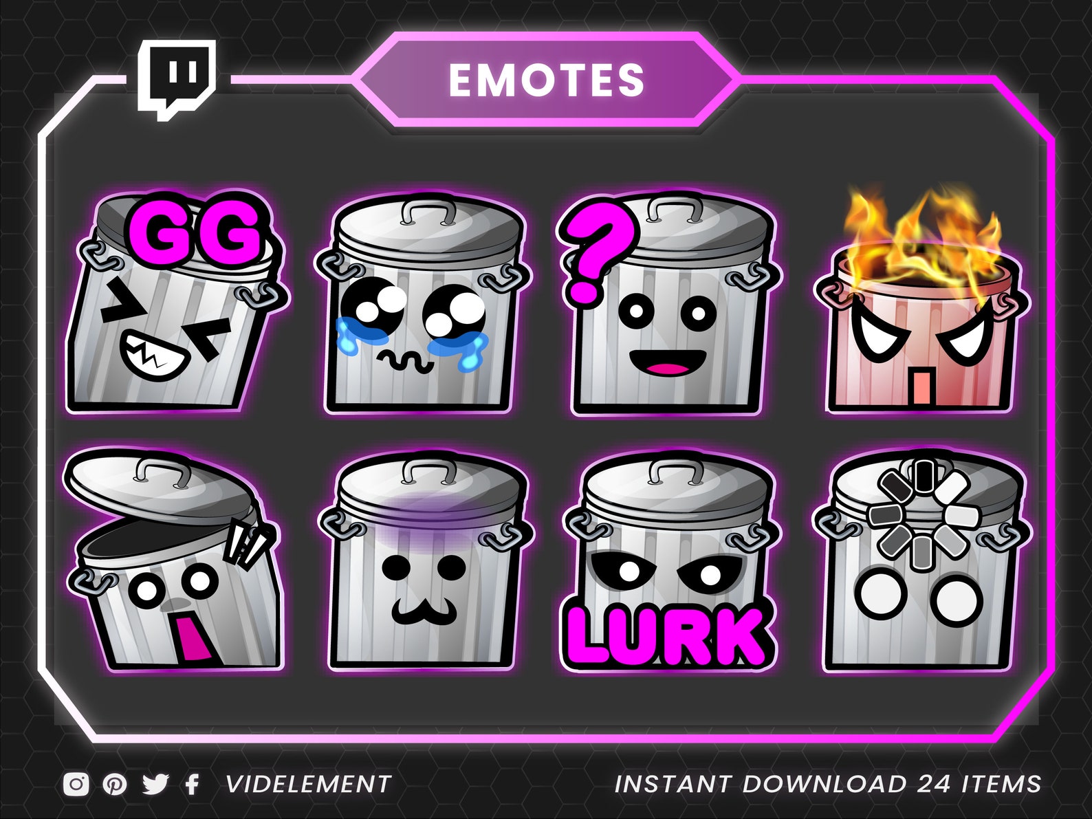 Trash Can Emotes, Trash Bin Emotes, Twitch Emotes, Twitch Sub Emote ...