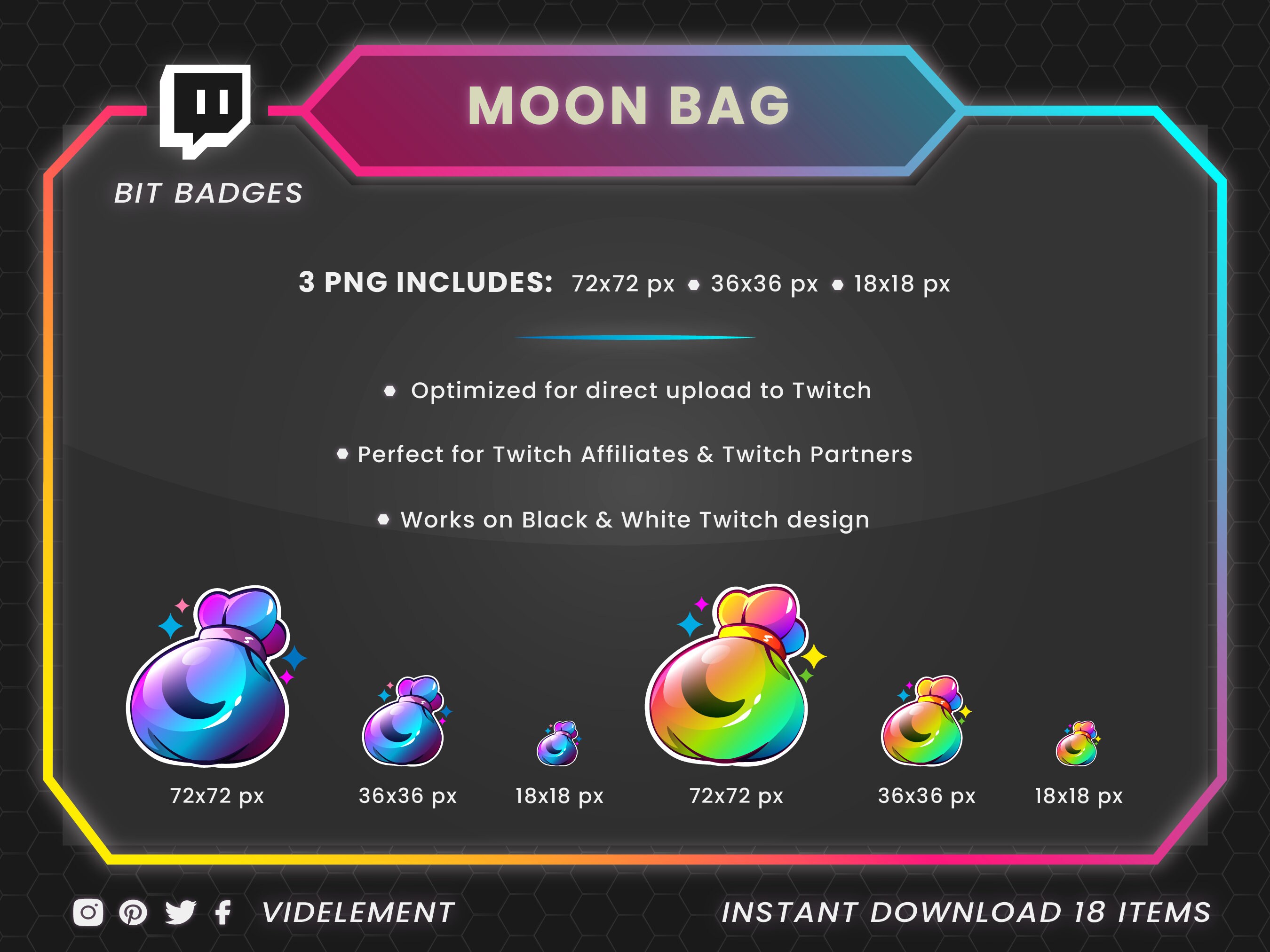 Twitch Bit Badges Twitch Bag Badges Moon Bit Badges Twitch - Etsy UK
