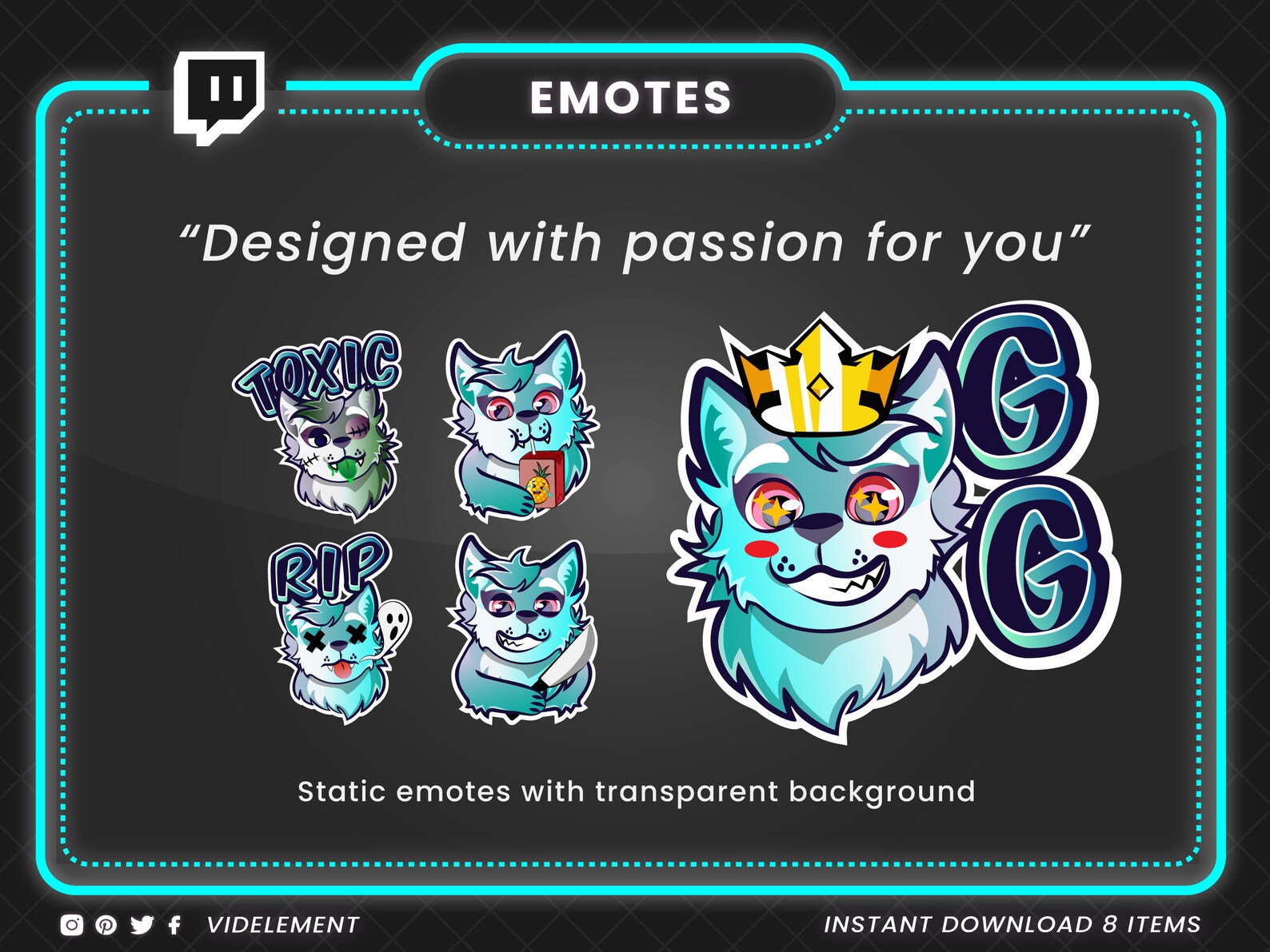 Wolf Emote, Twitch Emote, Discord Emote, Wolf Text Emote, Tier Emote ...