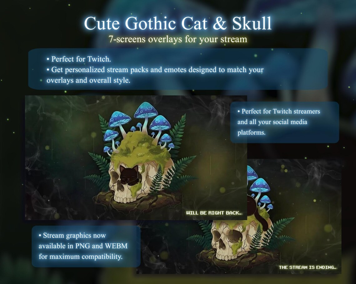 Animated Gotic Cat Reaper Twitch Screens, Cat Stream Overlays Starting ...
