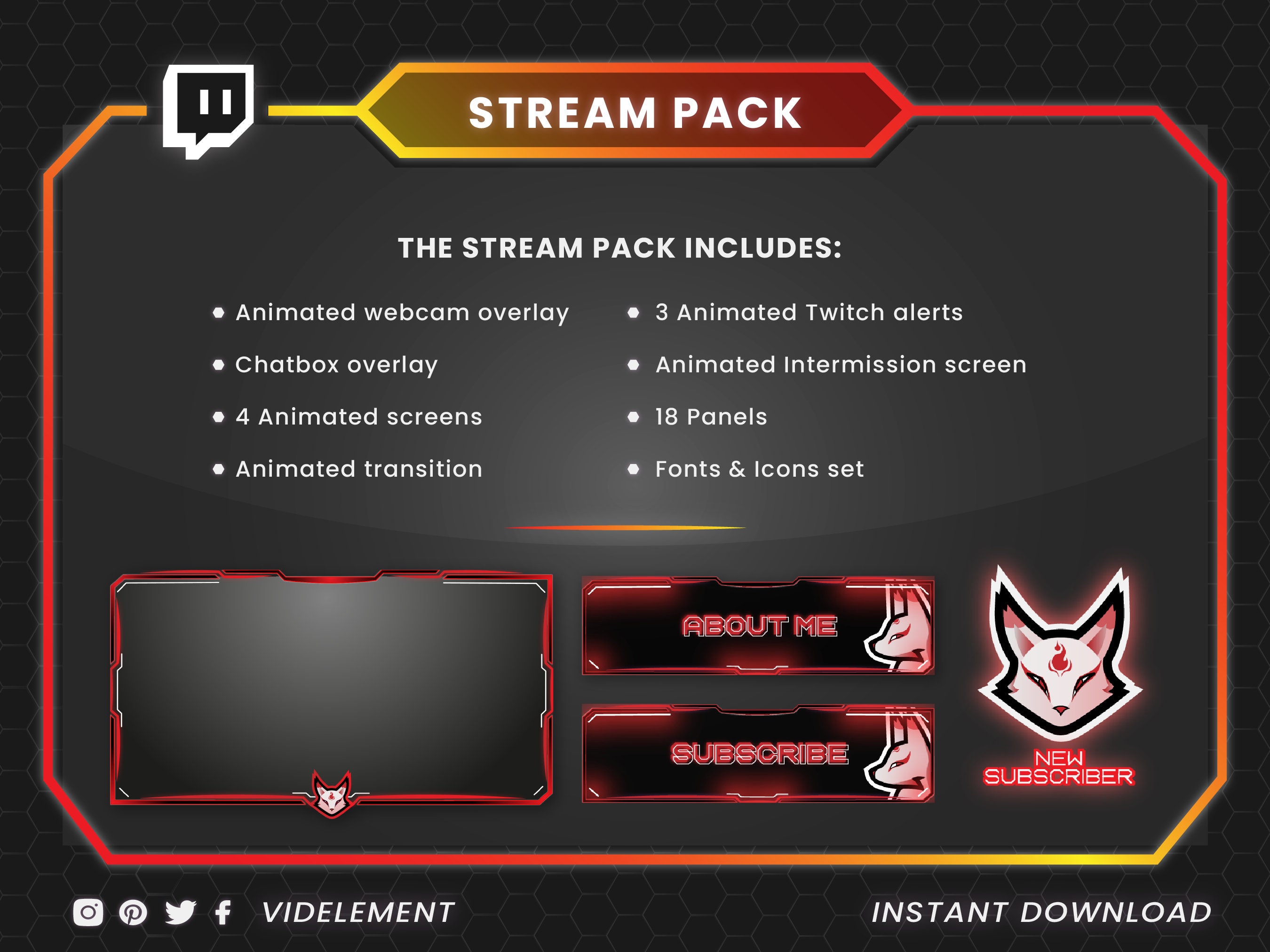 Fox Stream Pack: Animated Twitch Overlay, Alerts, Panels (digital ...
