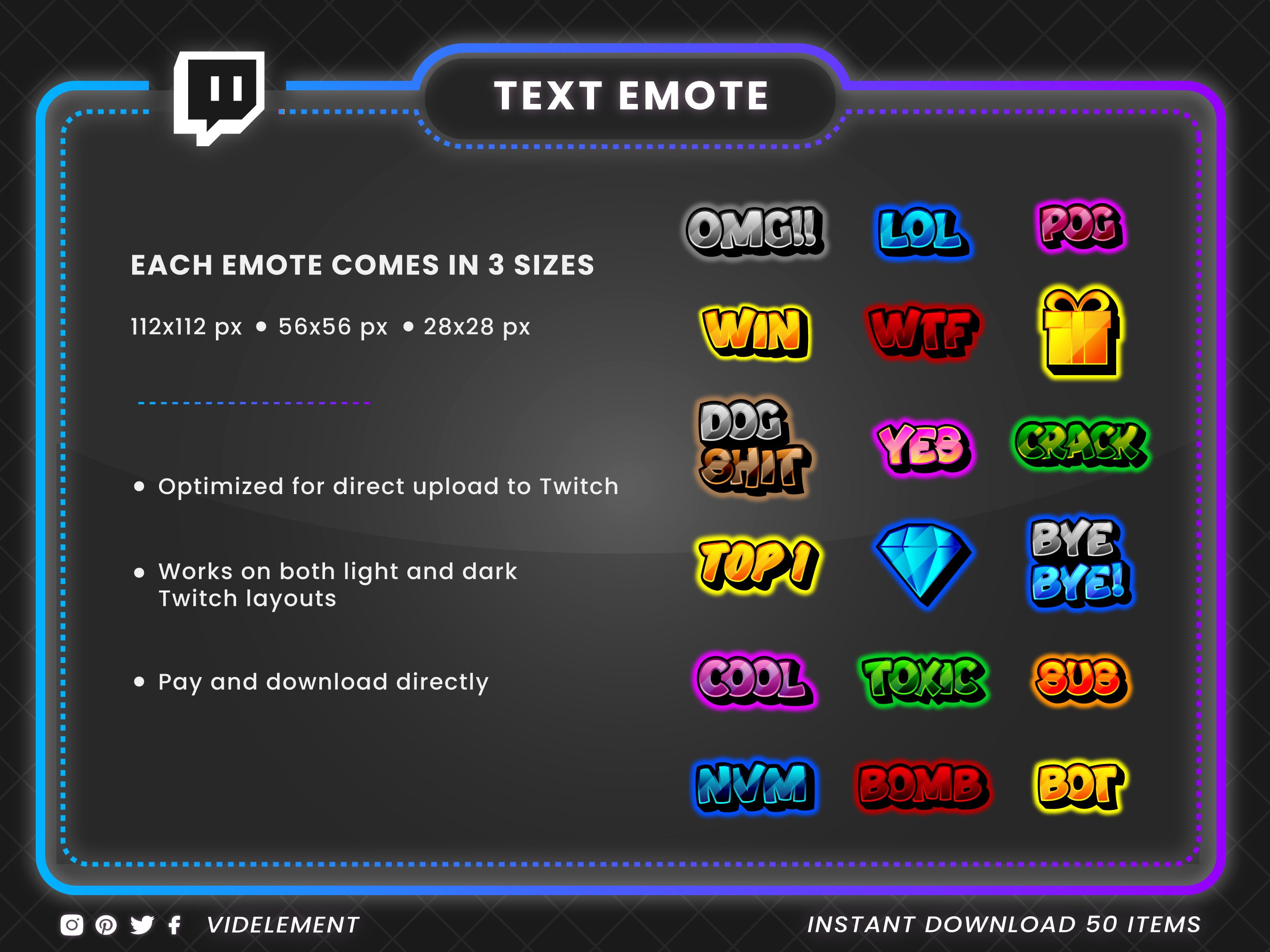 50 Text Emote, Twitch Text Emotes, Twitch Emote, Discord Emote, Omg ...