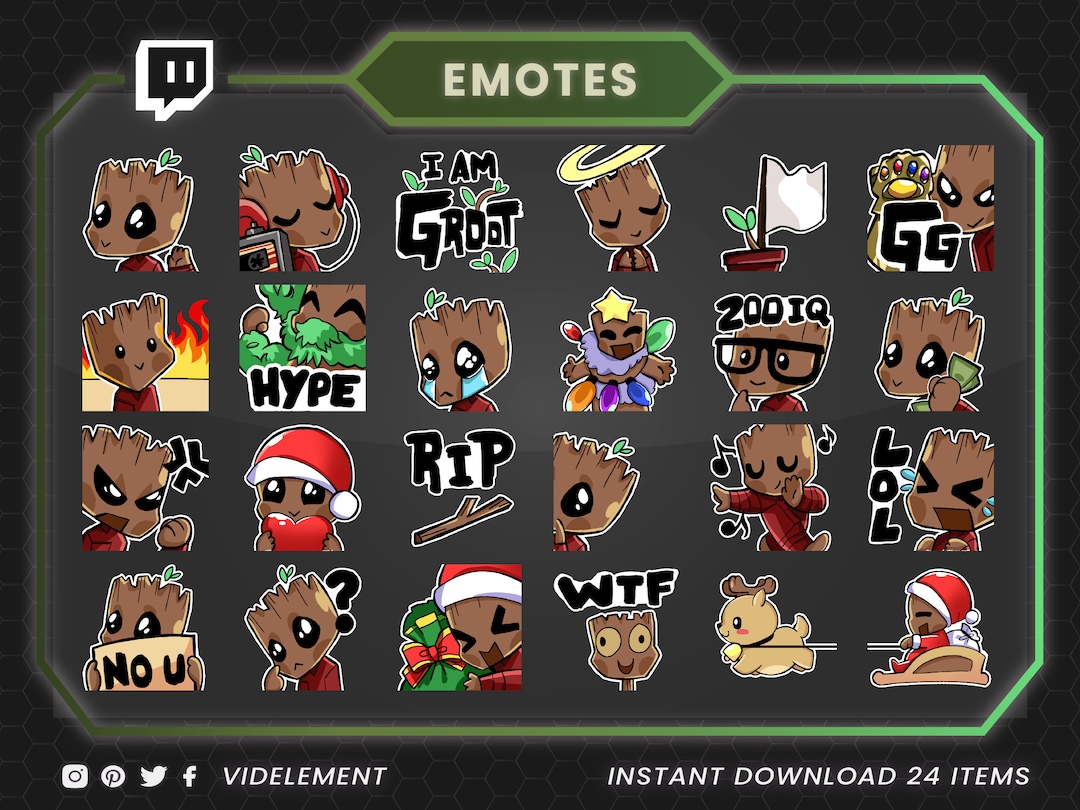 Groot Emotes, Twitch Emotes, Twitch Sub Emotes, Discord Emotes, Text ...
