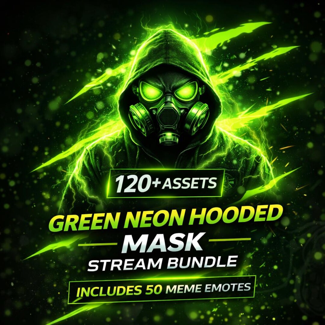 Green Neon Hooded Mask Stream Bundle: Emotes, Badges, Alerts, Overlays ...