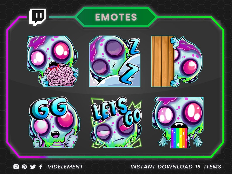 Zombie Twitch Emotes: Purple-eyed Monster Sub Emote Pack - Etsy