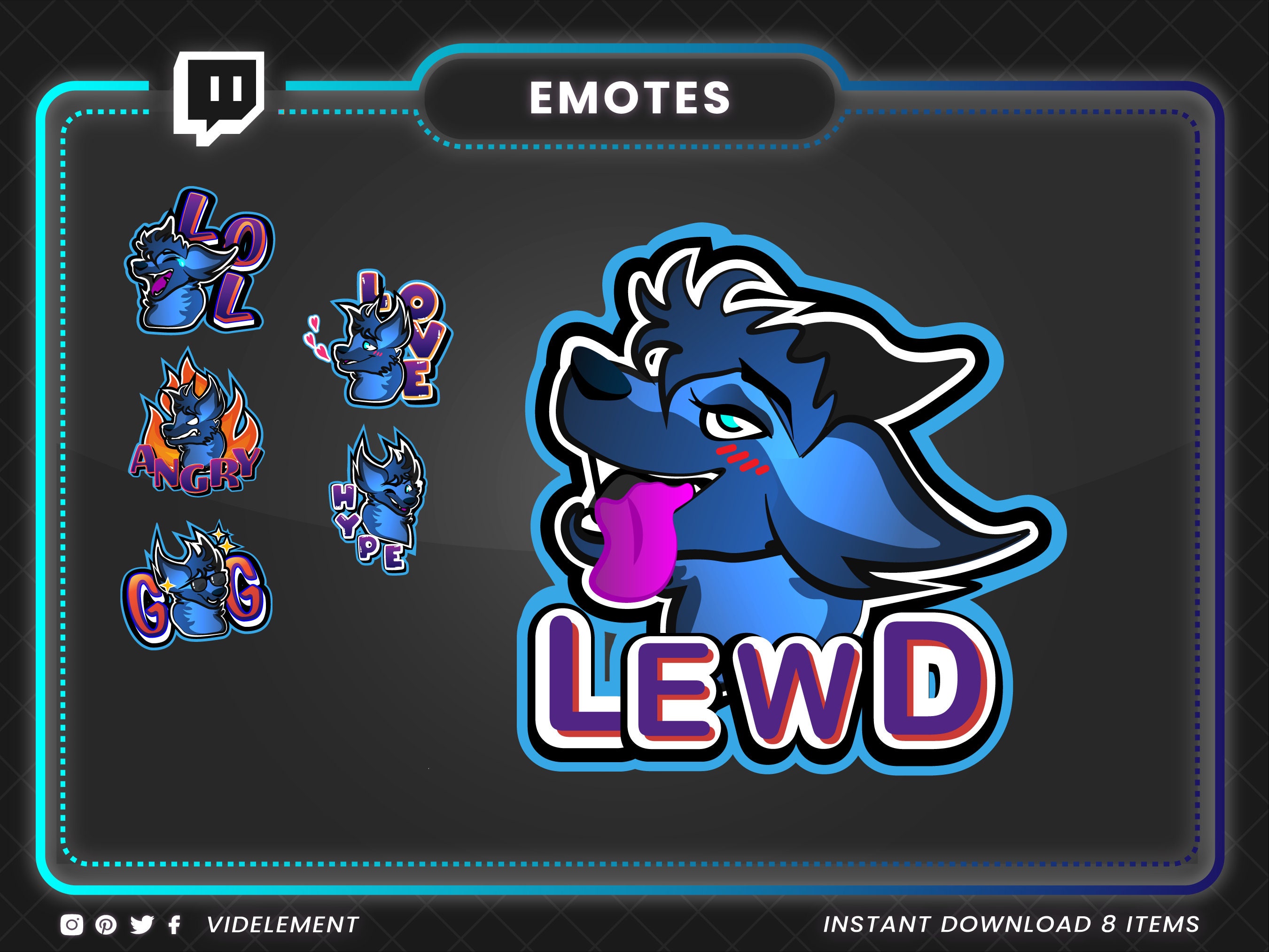 Twitch Text Emote | Wolf Emote, Animal Emote, Twitch Emote, Discord ...