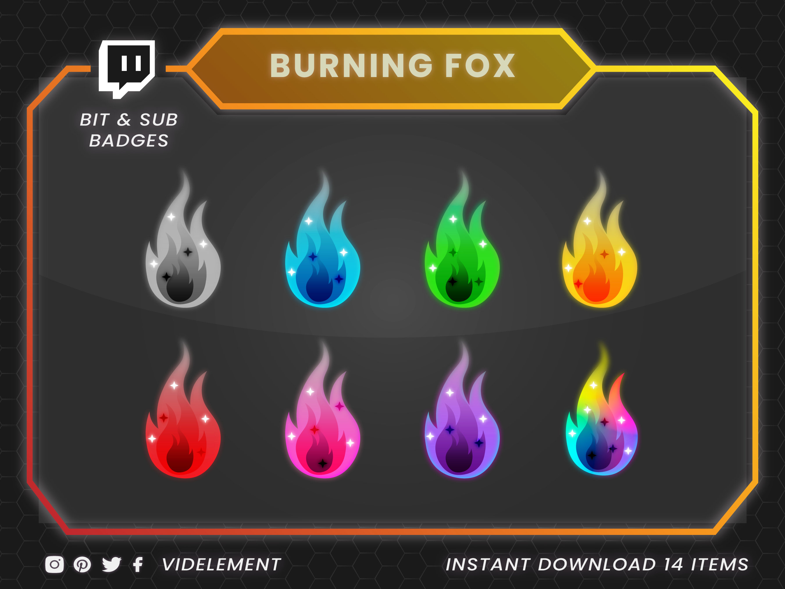 Fox Sub Badges Fire Bit Badges Twitch Sub Badges Twitch - Etsy