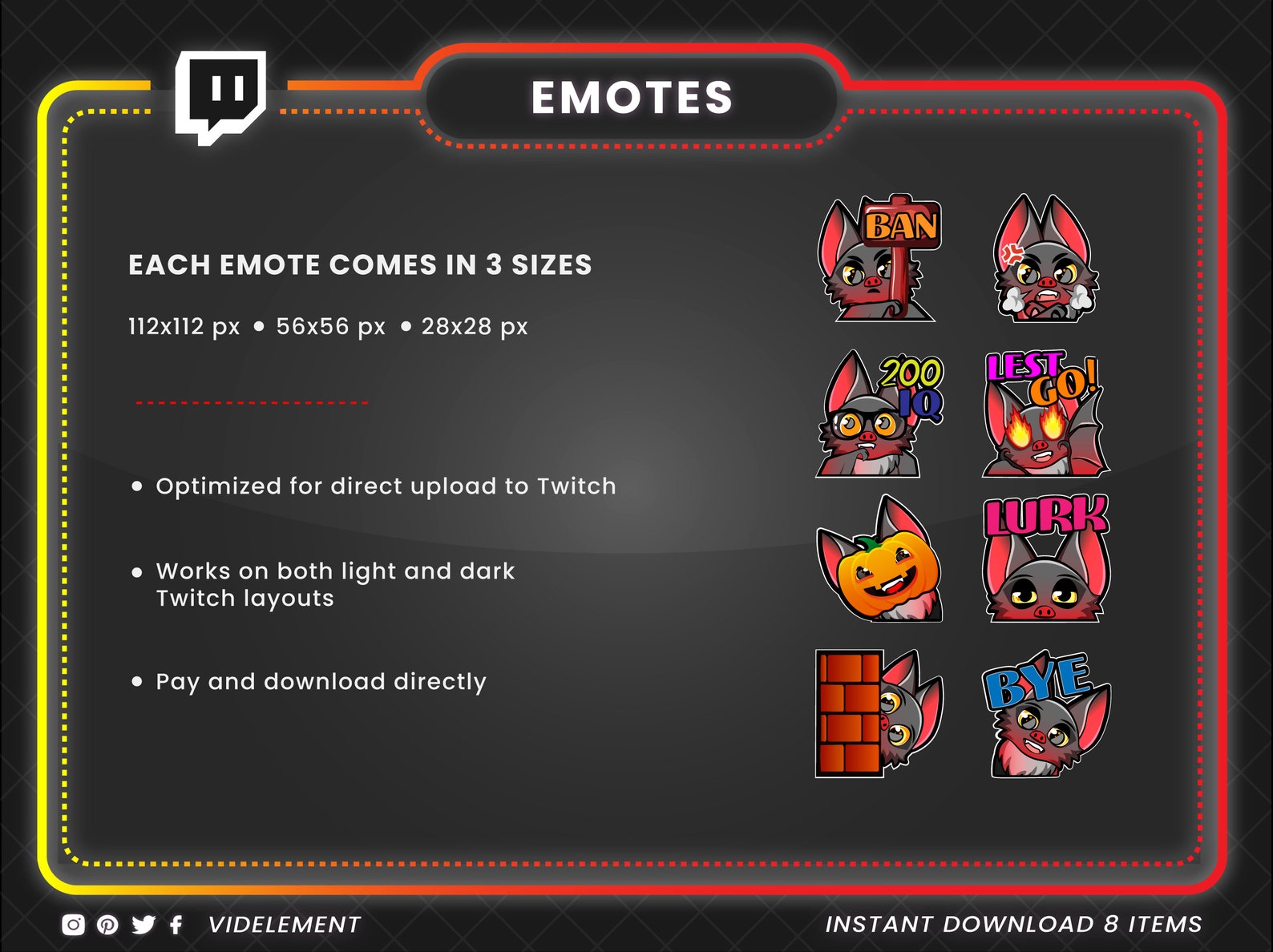8 Bat Emotes Twitch Emote Bat Text Emote Animal Emote Ban | Etsy