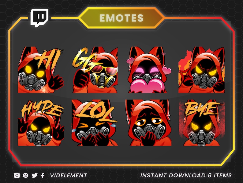 Animated Red Wolf Twitch Emotes: Neon Gas Mask, 8 Pack (digital ...