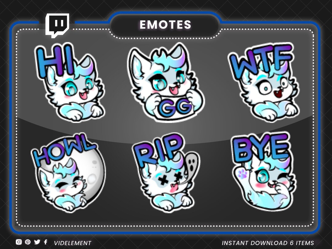 6 Chibi Wolf Emotes: Hi Emote, GG Emote, RIP Emote, WTF Emote, Howl ...