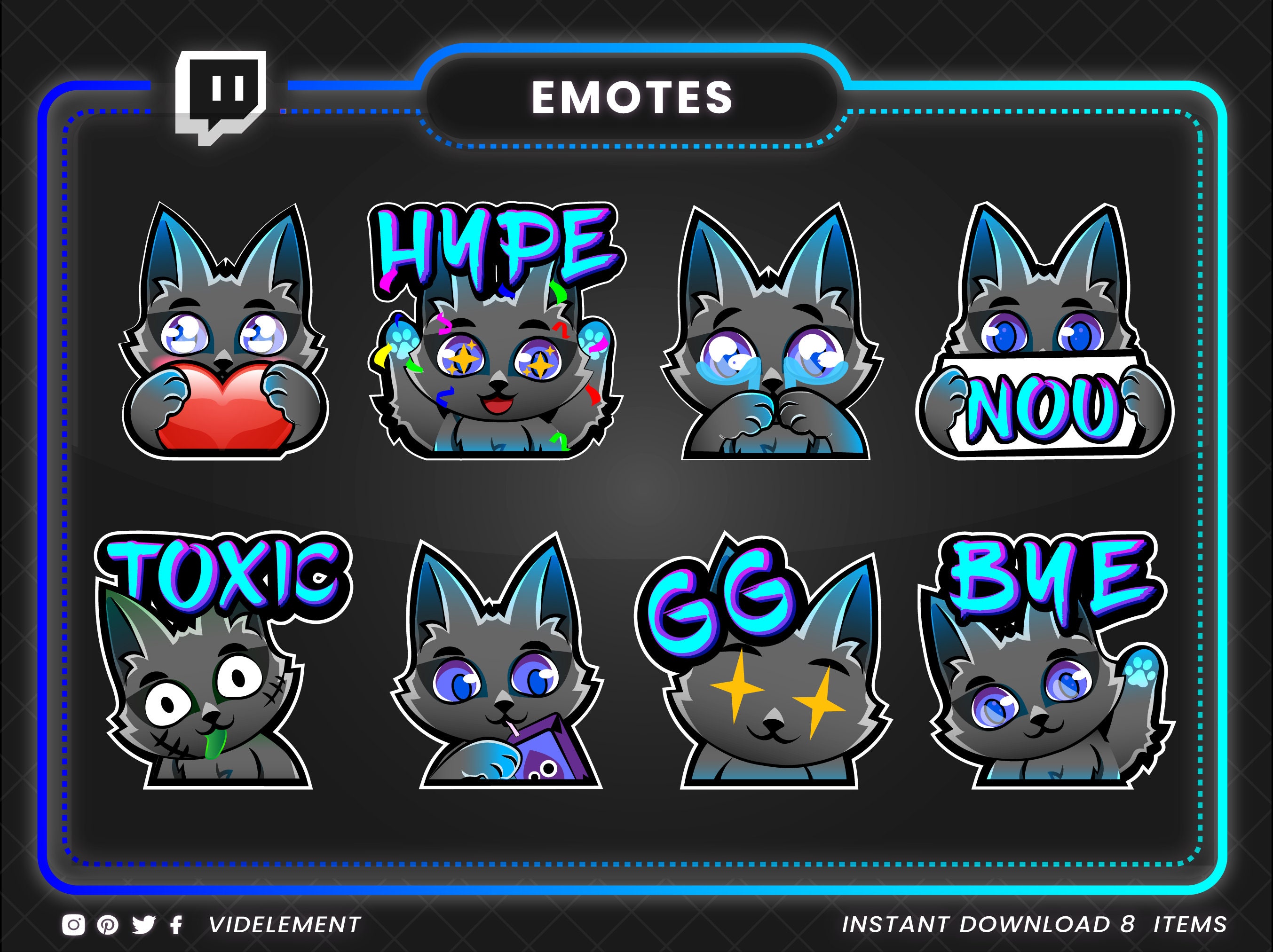 8 Cat Emotes, Twitch Emote, Cat Text Emote, Animal Emote, Cat Emote ...