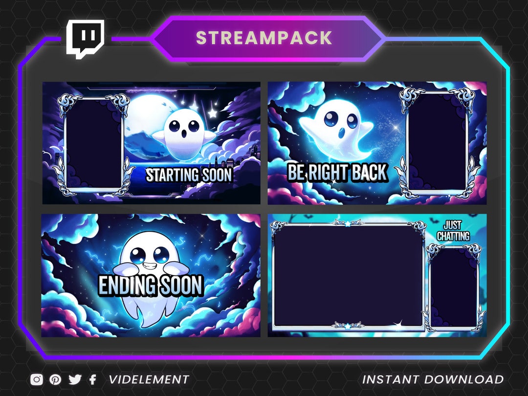 Ghost Stream Pack: Animated Twitch Overlay, Emotes, Panels - Etsy