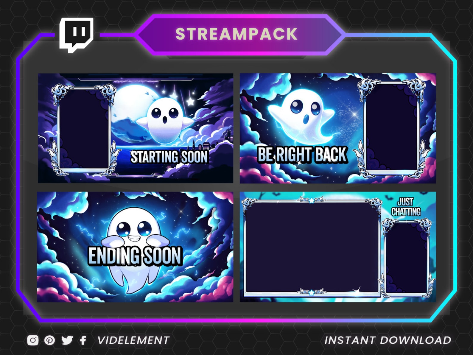 Ghost Stream Pack: Animated Twitch Overlay, Emotes, Panels - Etsy