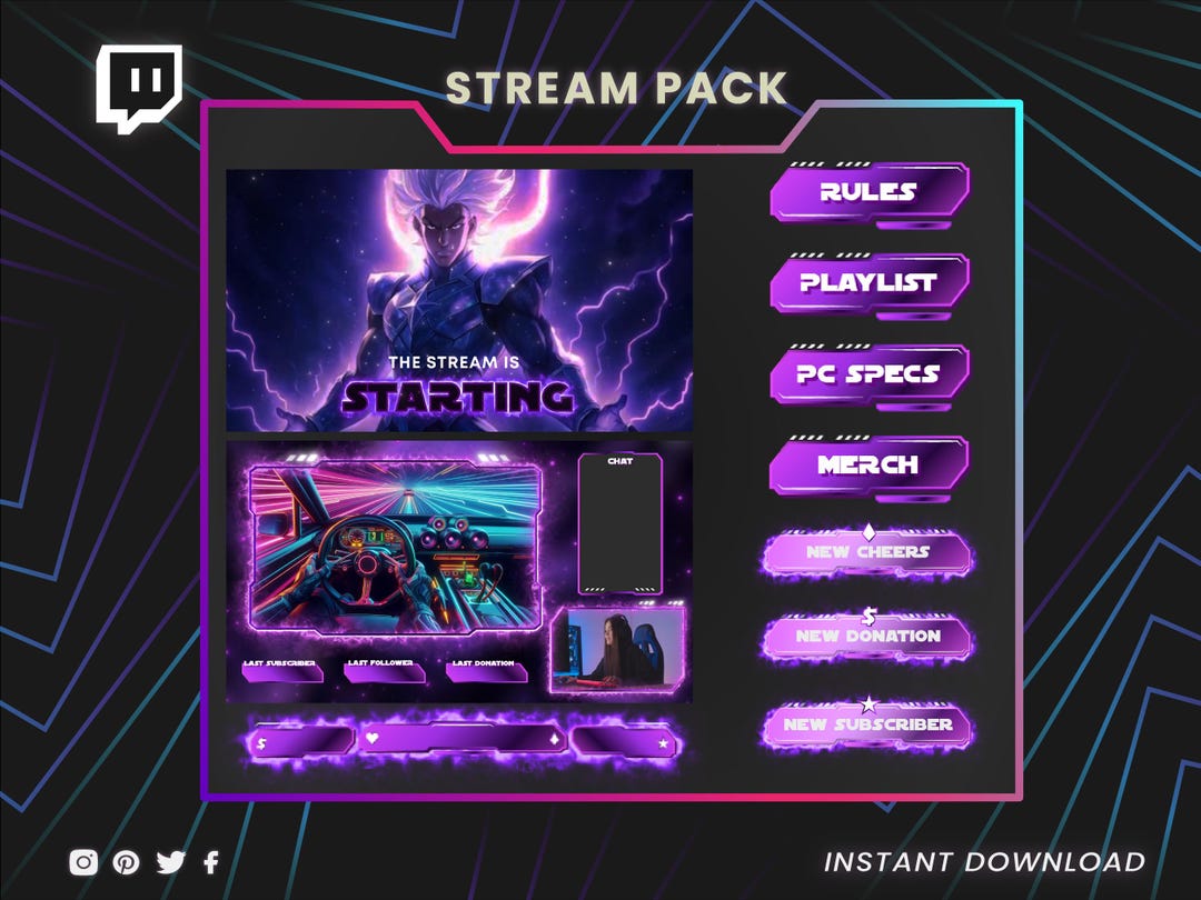 Dragon Ball Stream Overlay, Purple Twitch Overlays, Anime Overlay ...