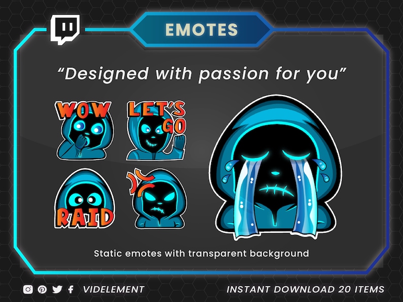 Neon Mask Twitch Emotes: Chibi Text Emotes (20 Mega Pack) - Etsy
