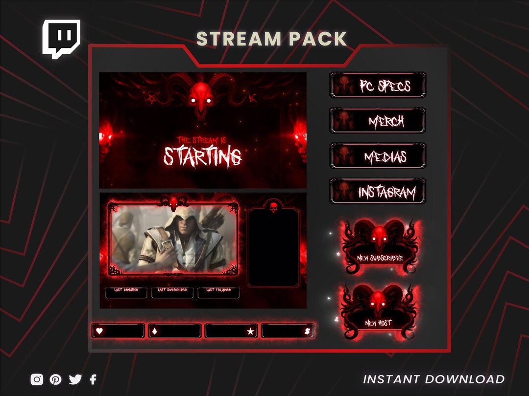 Animated Twitch Stream Overlay, Monster Twitch Overlays, Red Overlay ...