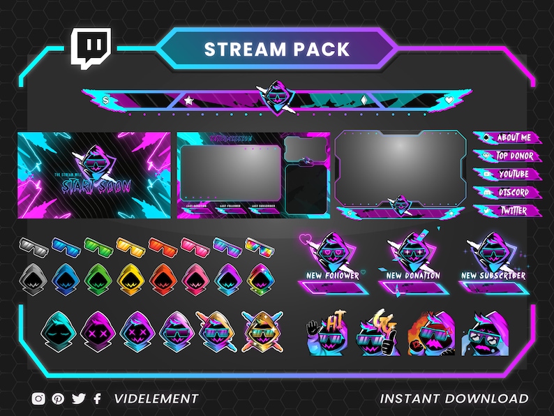 Animated Twitch Stream Overlay, Purple Twitch Overlays, Neon Overlay ...