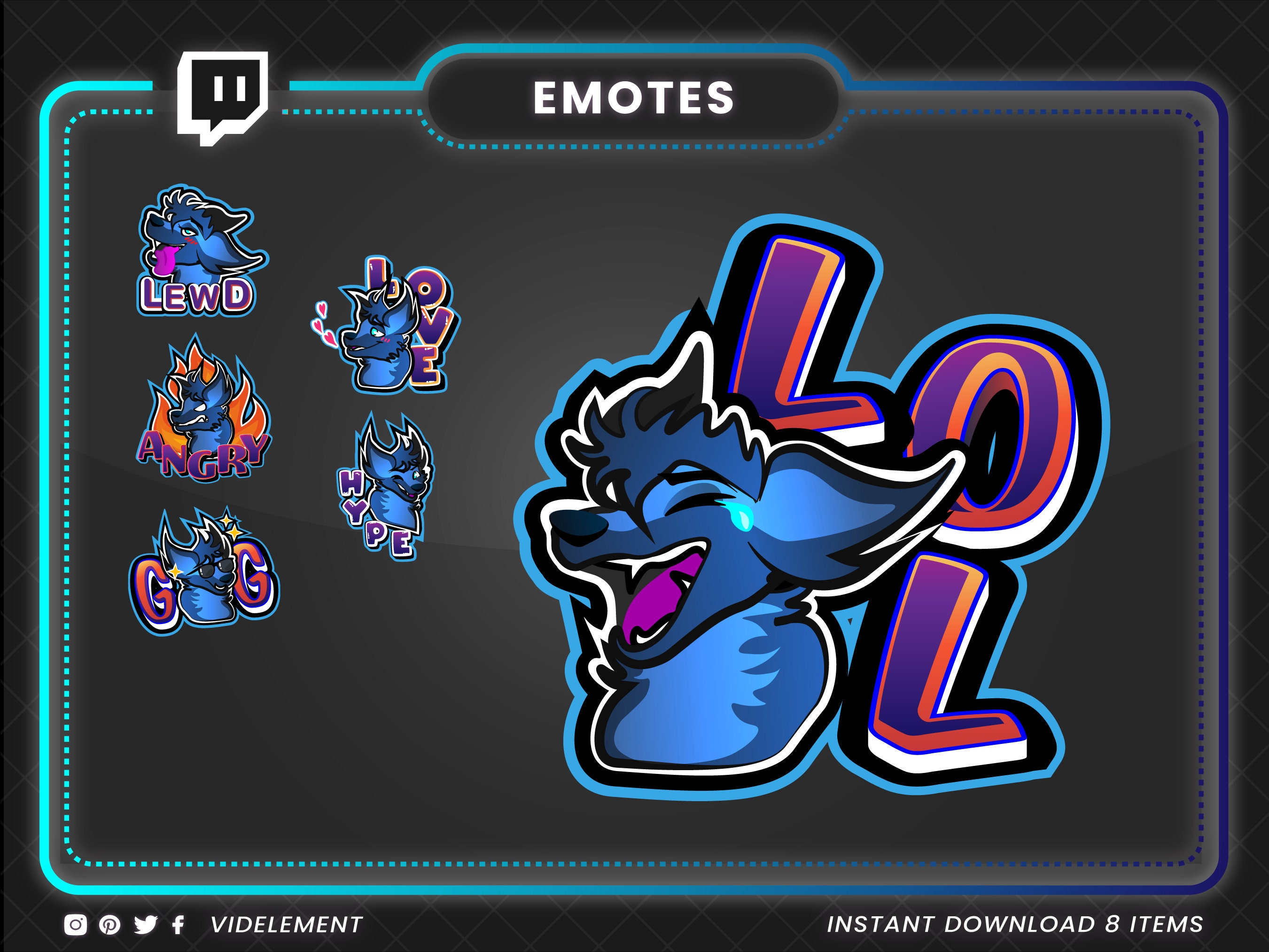 Twitch Text Emote | Wolf Emote, Animal Emote, Twitch Emote, Discord ...