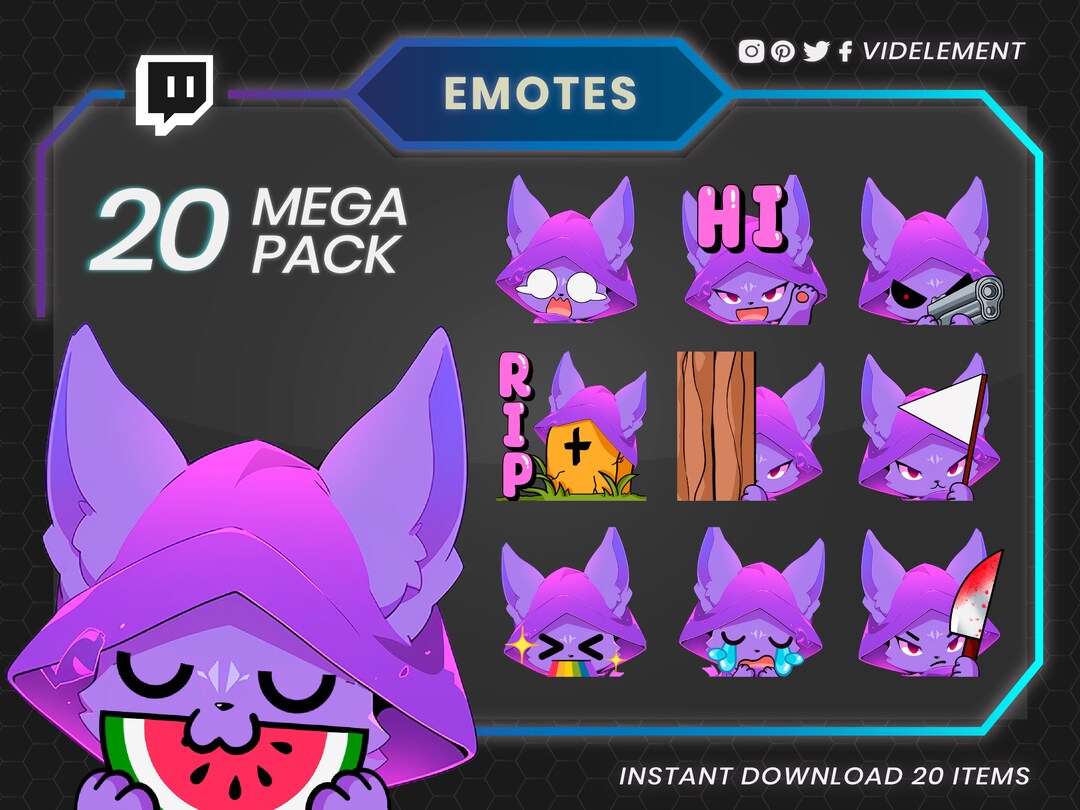 Mystical Meows: 20 Twitch Sub Emotes, Kawaii Chibi Sorcerer Cat ...