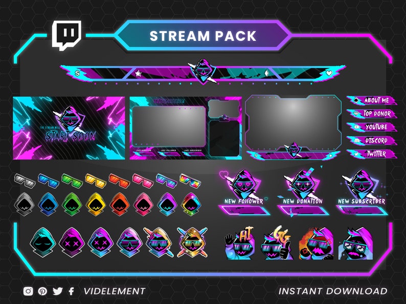 Custom Stream Overlay Package: Animated Twitch Overlays, Alerts, Emotes ...