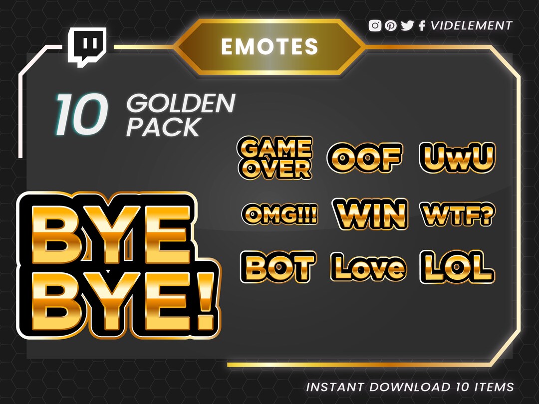 Golden Text Emote Pack: Win, Love, Lol, Oof - Twitch/discord (digital ...