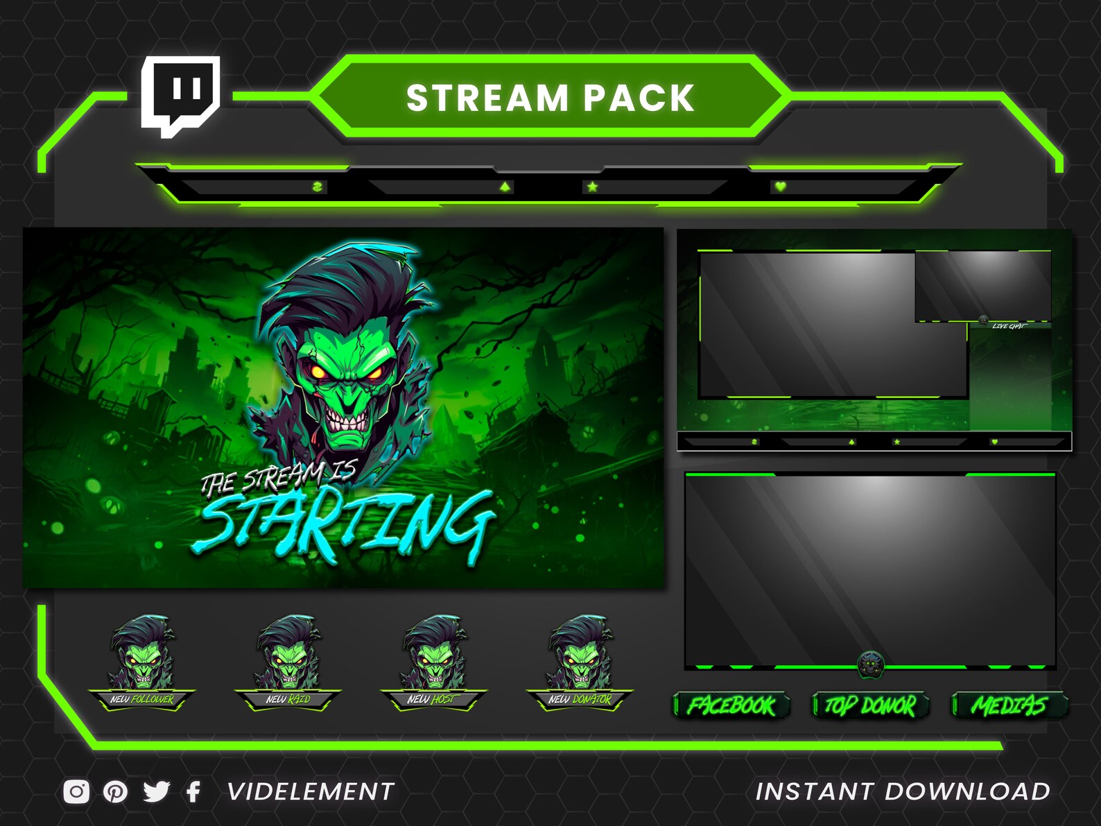 Zombie Stream Overlay Pack: Animated Alerts, Screens & Webcam Overlays ...