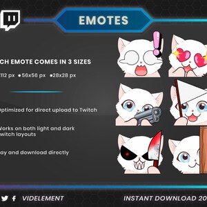 Kawaii Twitch Sub Emotes - 20 Chibi White Cat Emotes for Streamers ...