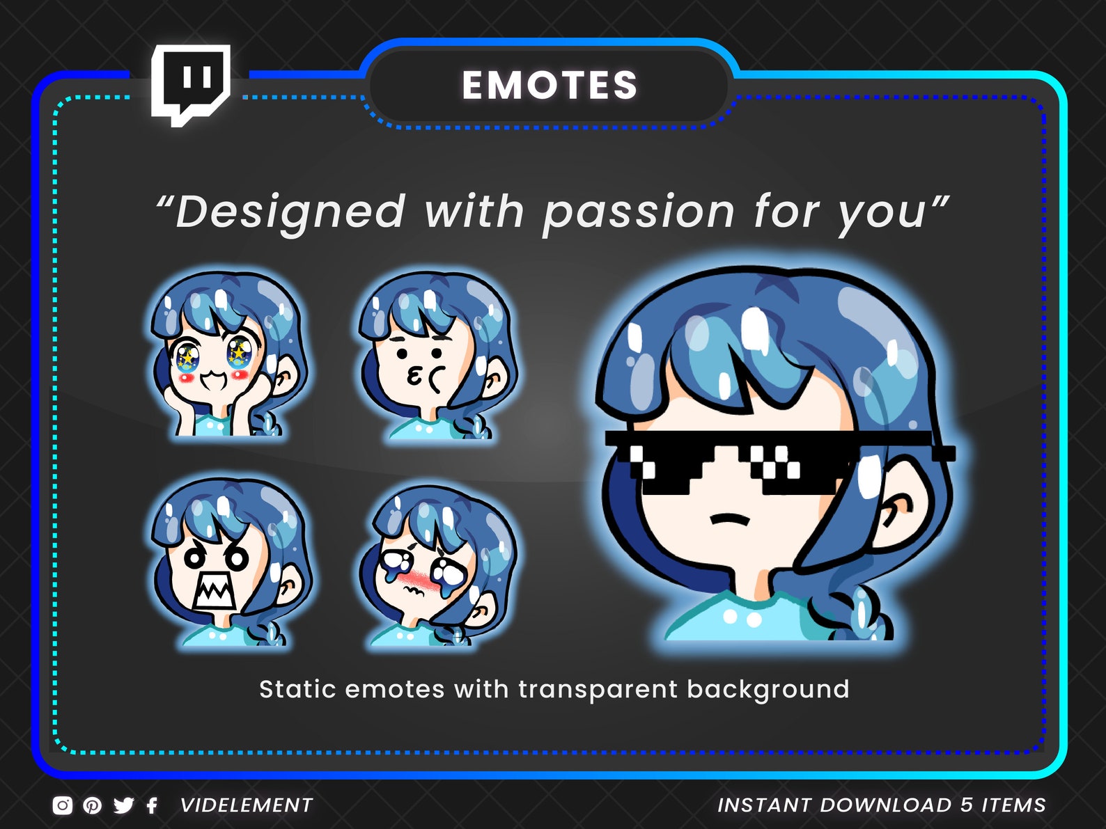 Blue Anime Doll Emotes for Twitch and Discord Twitch Emotes - Etsy