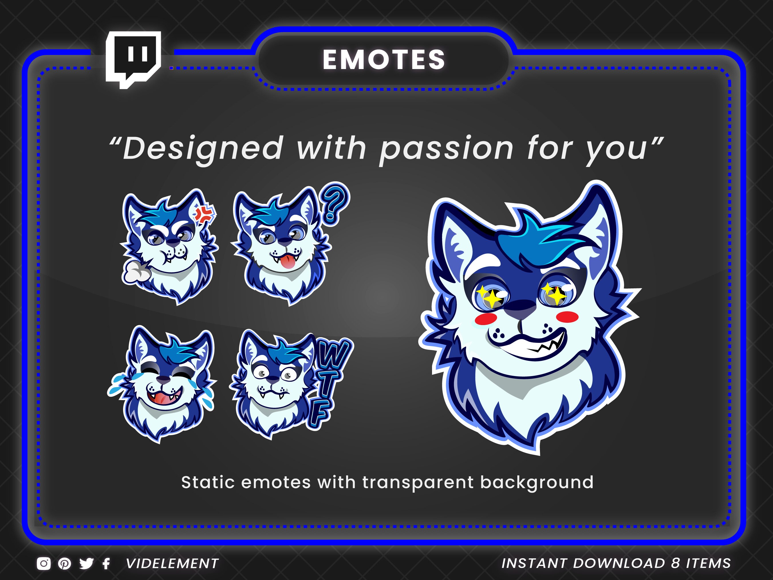Wolf Emotes Twitch Emote Discord Emote Text Emote Animal - Etsy Ireland
