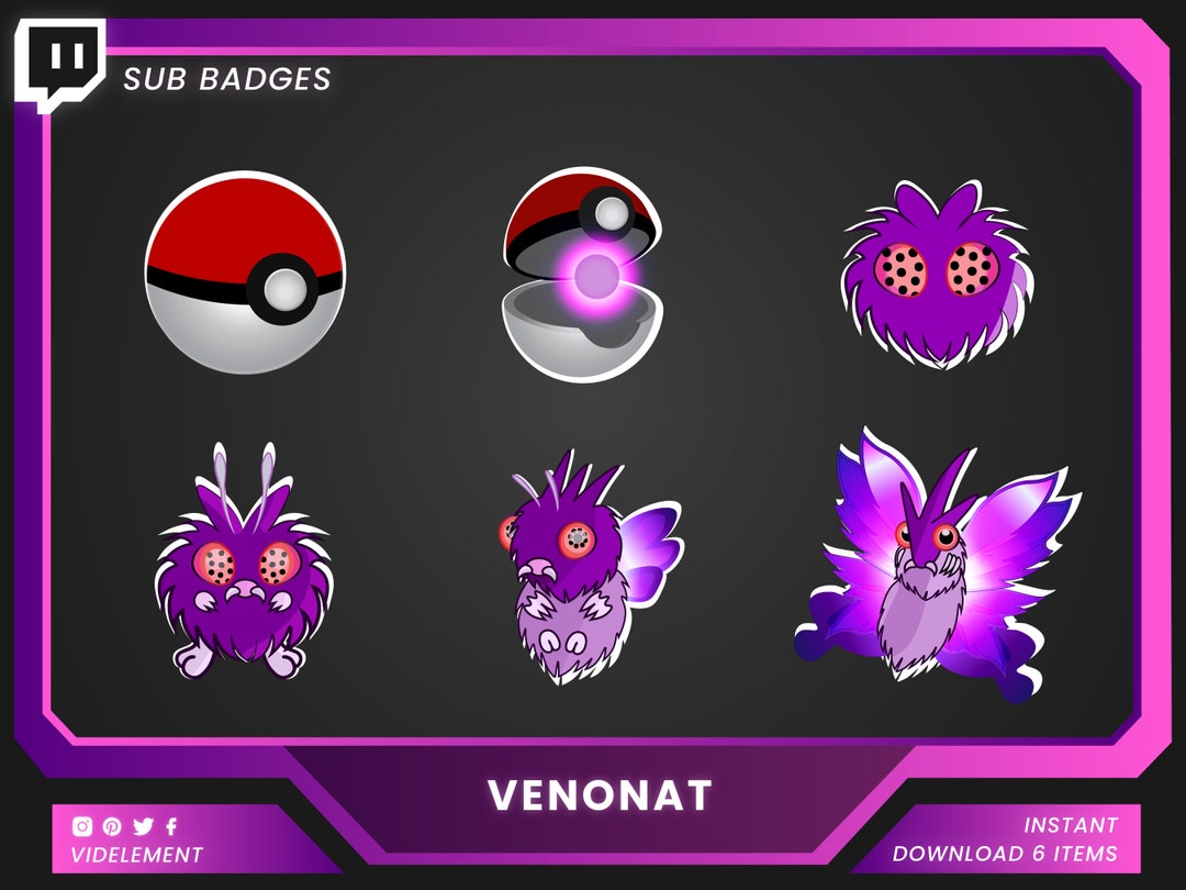 Venonat Pokemon Sub Badges, Twitch Sub Badges, Twitch Badges, Twitch ...