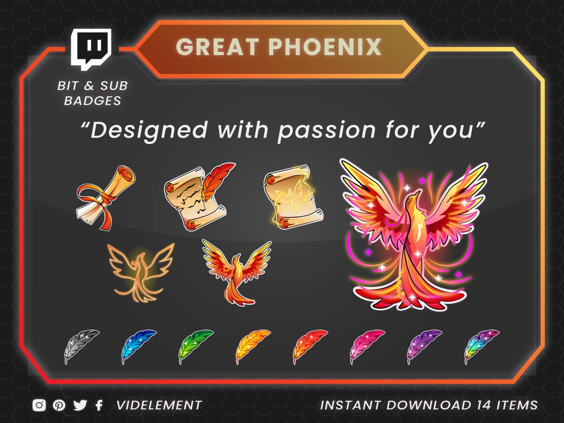 Phoenix & Feather Twitch Sub Badges: Magic Book Emotes (digital ...