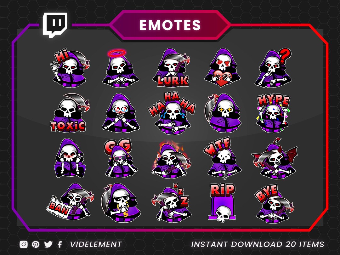 Purple Shinigami Emotes Pack 20 Twitch Chibi-style Subscriber Emotes ...