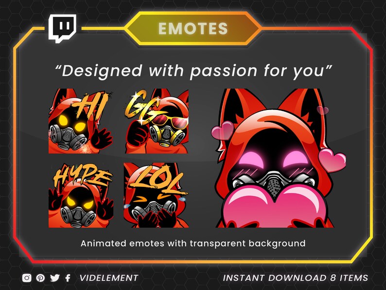 Animated Red Wolf Twitch Emotes: Neon Gas Mask, 8 Pack (digital ...