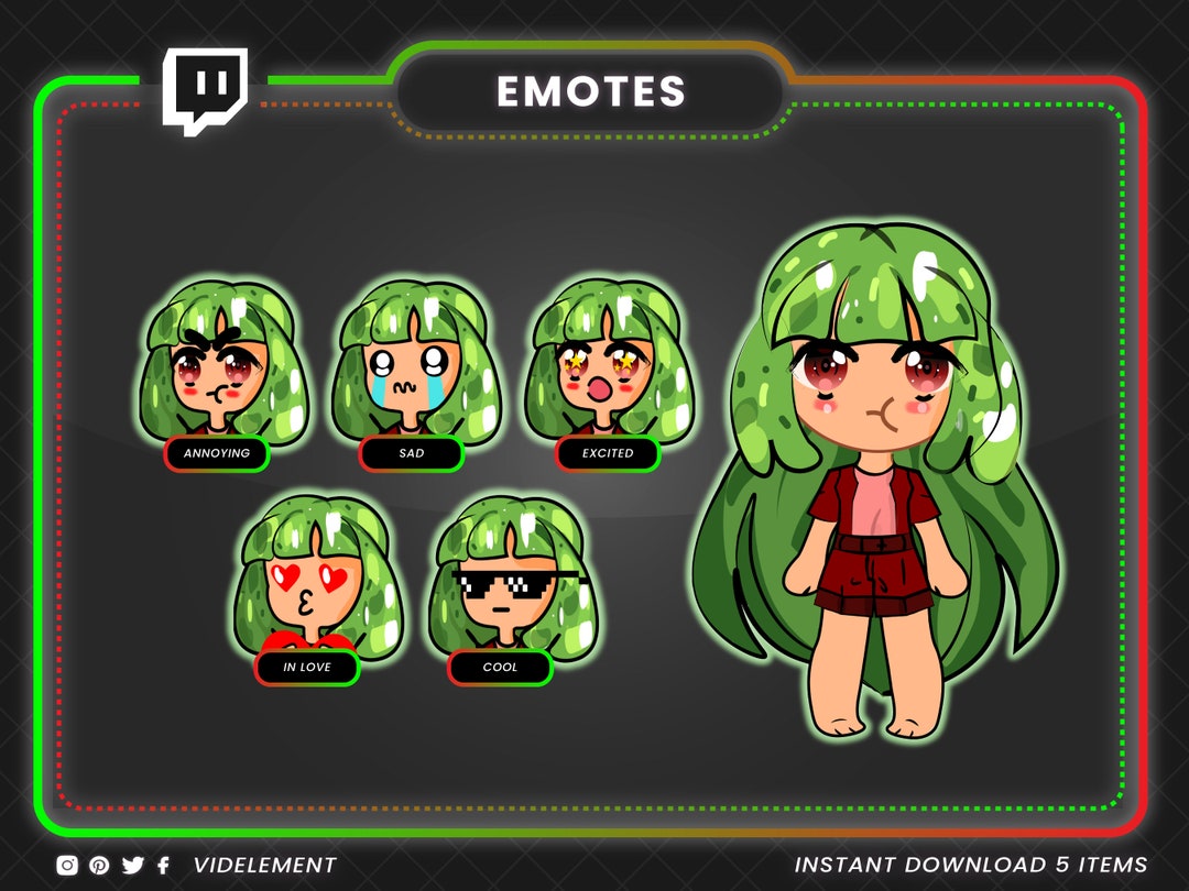 Green Anime Doll Emotes for Twitch and Discord, Twitch Emotes, Twitch ...
