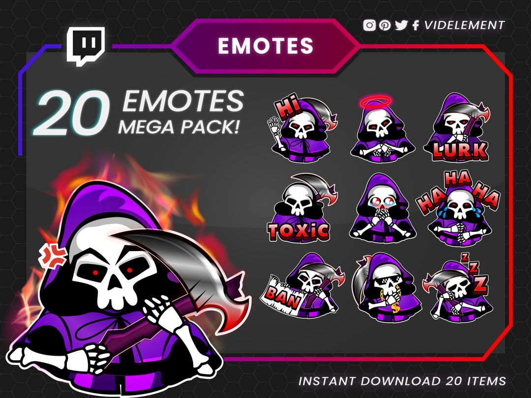 Purple Shinigami Emotes Pack 20 Twitch Chibi-style Subscriber Emotes ...
