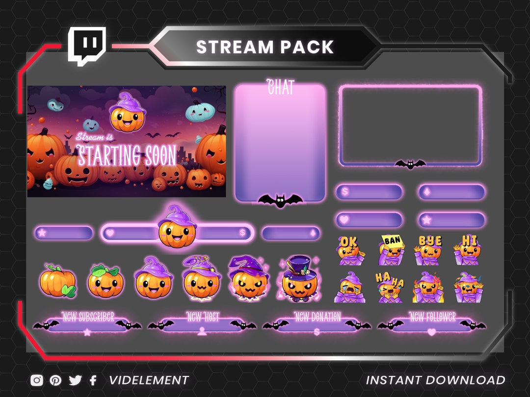 Pumpkin Halloween Stream Pack – Spooky Twitch Overlay, Animated Emotes ...